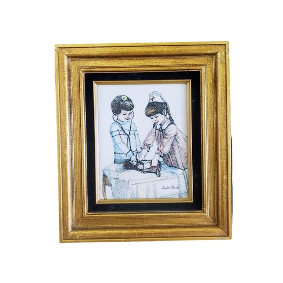 Art | Vintage Sandra Kuck Etched Art Kids Playing Doctor Artist Signed ...